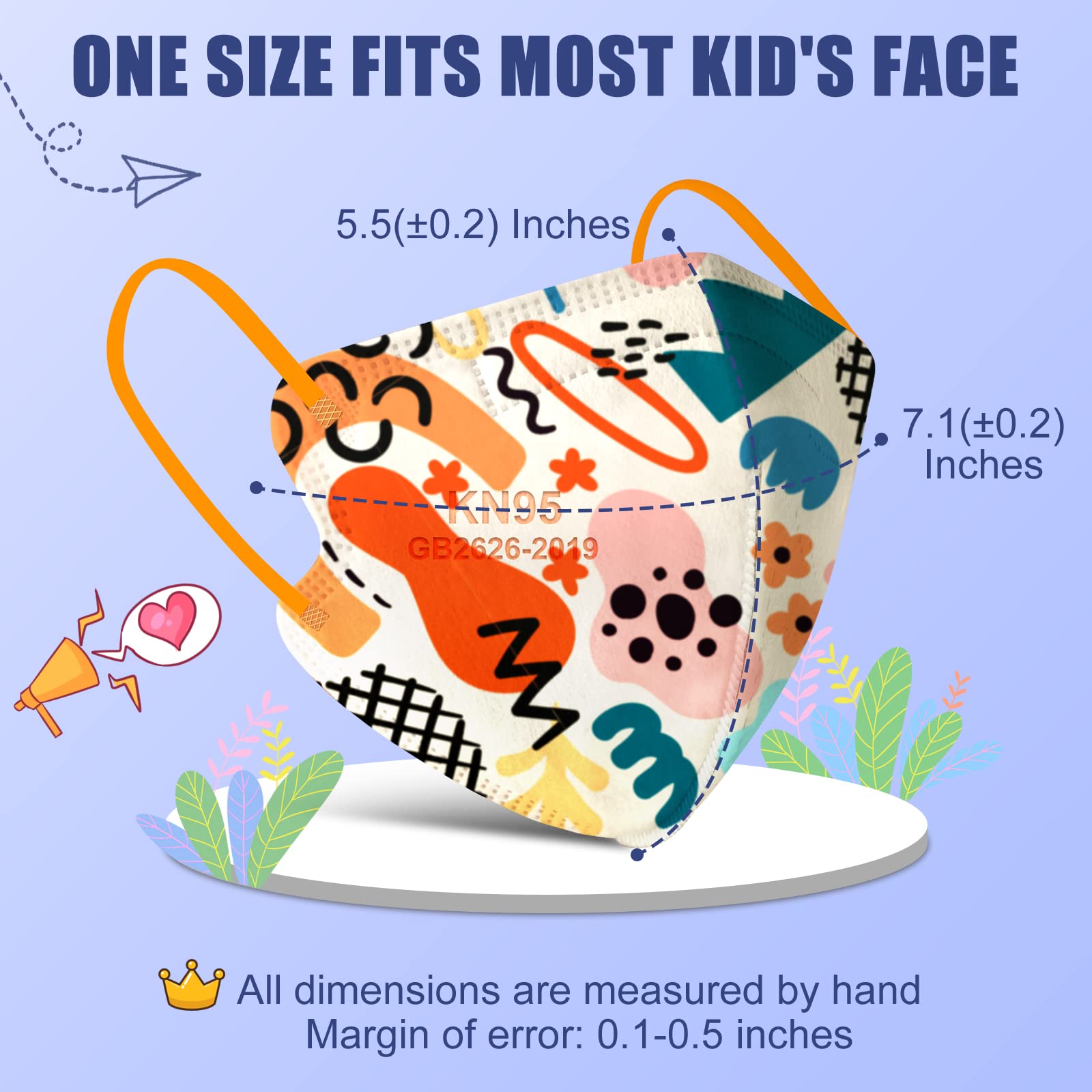Kids KN95 Face Mask, 30 Pack KN95 Mask for Kids 5 Layers face Mask with Elastic Ear Loop, Multicolor Disposable Face Masks Respirator Protection for boys girls
