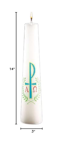 Wax Advent Christ Pillar Candle with Water Transfer Applique Decal, 14 Inch (Chi Rho)