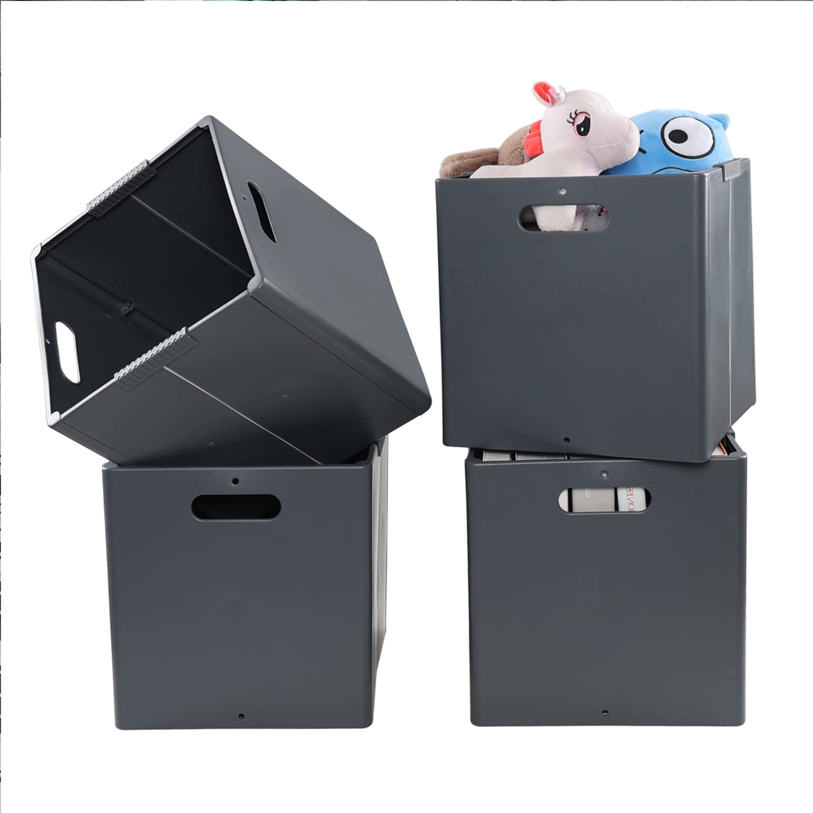 Gloreen 4 Pack Collapsible Storage Cubes, Foldable Storage Bin, Grey