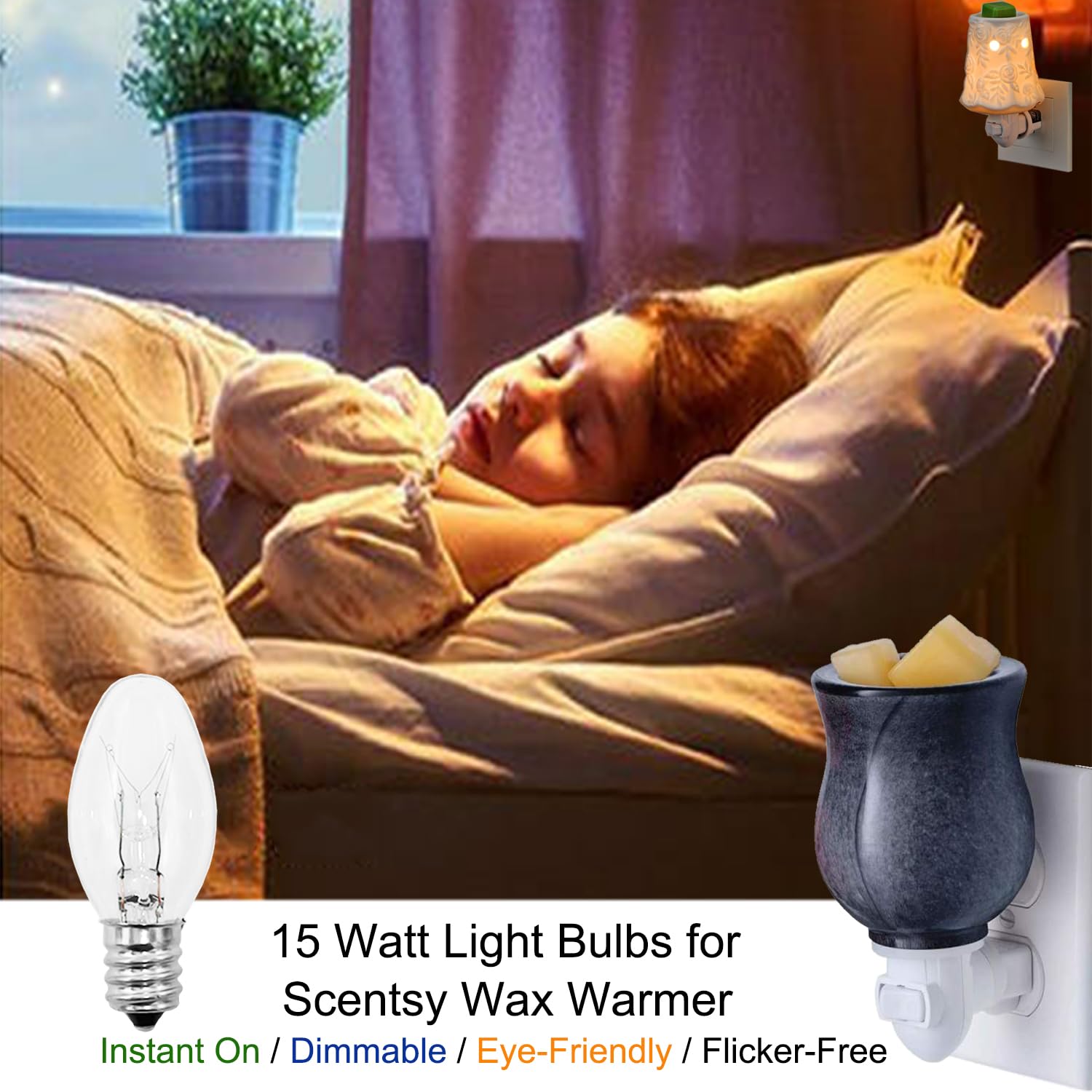 Wax Warmer Bulbs,15 Watt E12 Base Light Bulbs for Scentsy Wax Warmer,C7 Replacement Bulbs for Plug in in Wax Diffuser,Warm White-Dimmable -Himalayan Salt Lamp Bulbs,15 Packs
