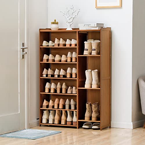 MoNiBloom Shoe Storage Cabinet with Boots Compartment, Bamboo Free Standing 7 Tier Shoe Rack for 21-25 Pairs Bedroom Entryway Hallway Living Room, Brown