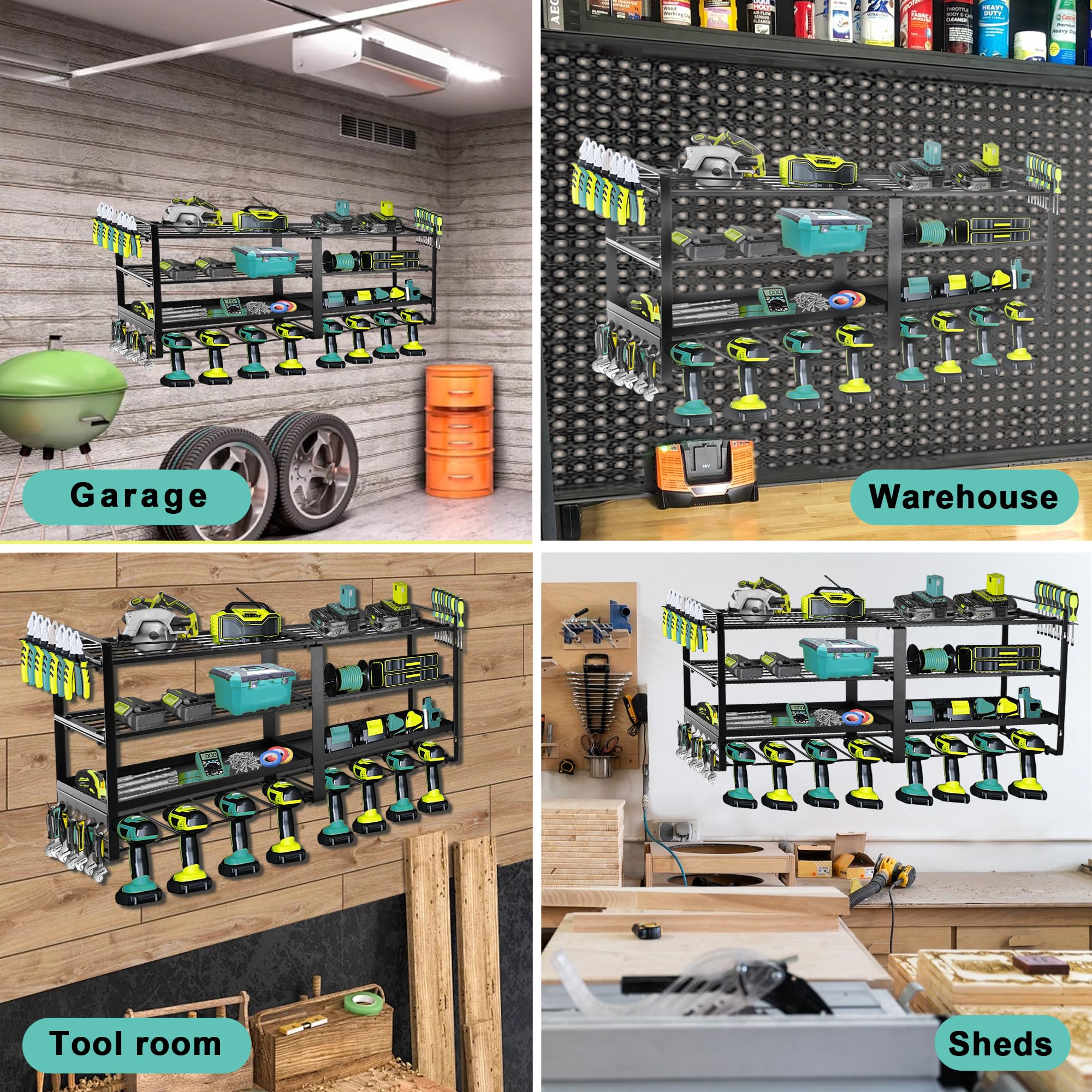 Power Tool Organizer Wall Mount, Metal Powder Drill Holder 8 Layer Tool Organizer and Storage for Garage Cordless Drill and Bit Screw