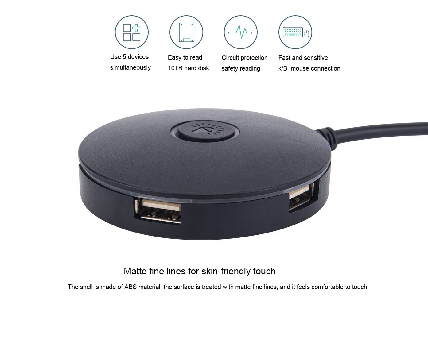 Wabao UFO HUB 5-Port USB2.0 1-Micro USB Hub 7 Color Breathing Power Supply lamp, Independent Switch