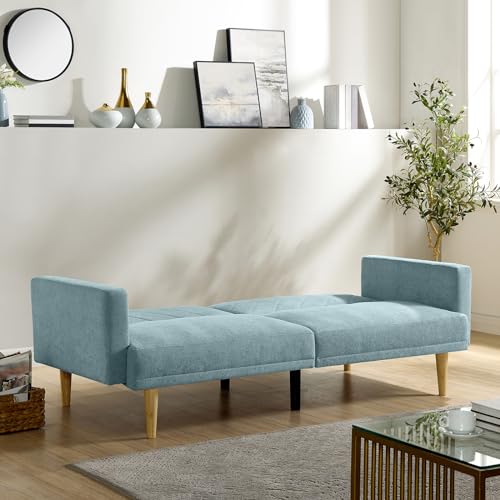 Modern Multi-Functional Convertible Futon Sofa Bed with Tapered Wood Legs Ideal for Small Living Room,Multi-Color Options Split Adjustable Backrest Loveseat Couch Easily Converts to Sleeper Sofabed