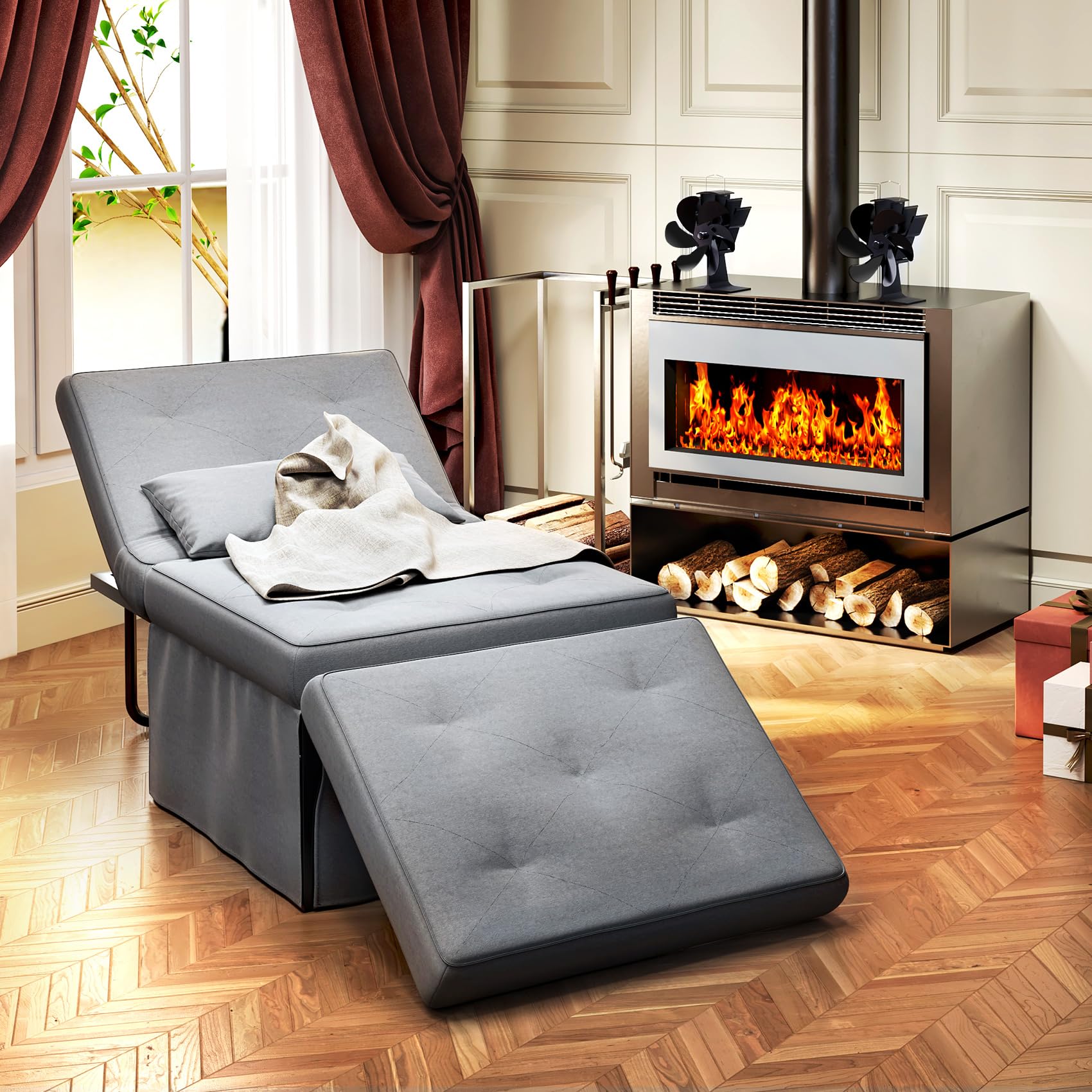 TC-HOMENY Sofa Bed with Pillow, 4 in 1 Multi-Function Adjustable Backrest Sleeper Chair Bed, Soft and Thick Sponge Cushion with Convertible Sofa Chair