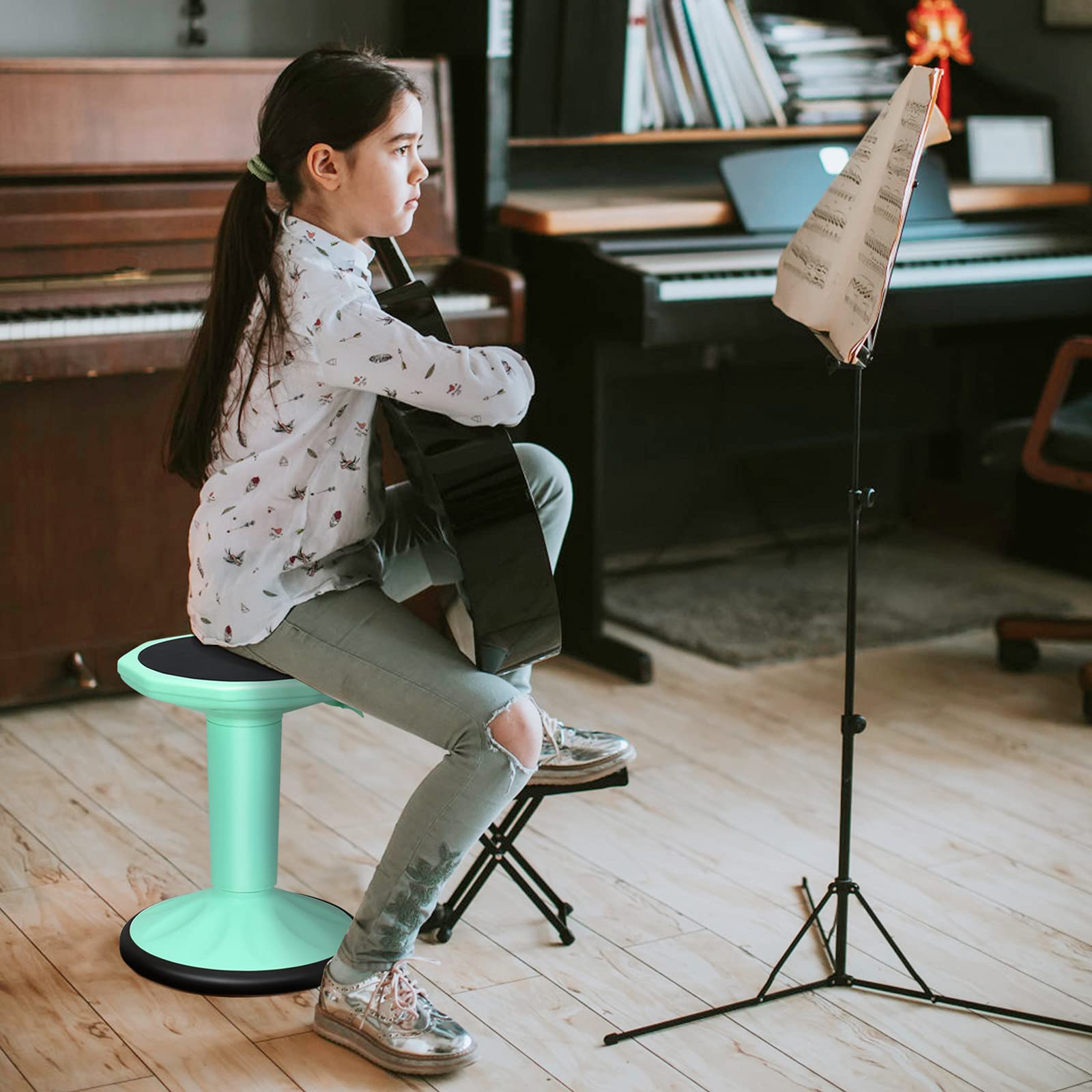 Giantex Wobble Stools for Classroom Seating, Wiggle Stool with Adjustable Height, 24 Inch Active Learning Stool, Sitting Balance Chair for School, Office Stand Up, Flexible Seating Wobble Chair(Green)