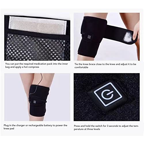 Heated Knee Brace Wrap, Knee Heating Pad Cotton Black USB Power Supply with Hook and Loop for Keep Warm for Children