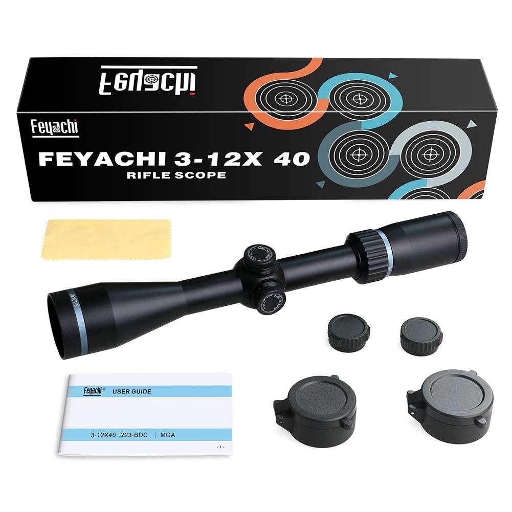 Feyachi Falcon 3-12x40mm Rifle Scope, BDC MOA Reticle Second Focal Plane 1-inch Tube Riflescopes Black Matte