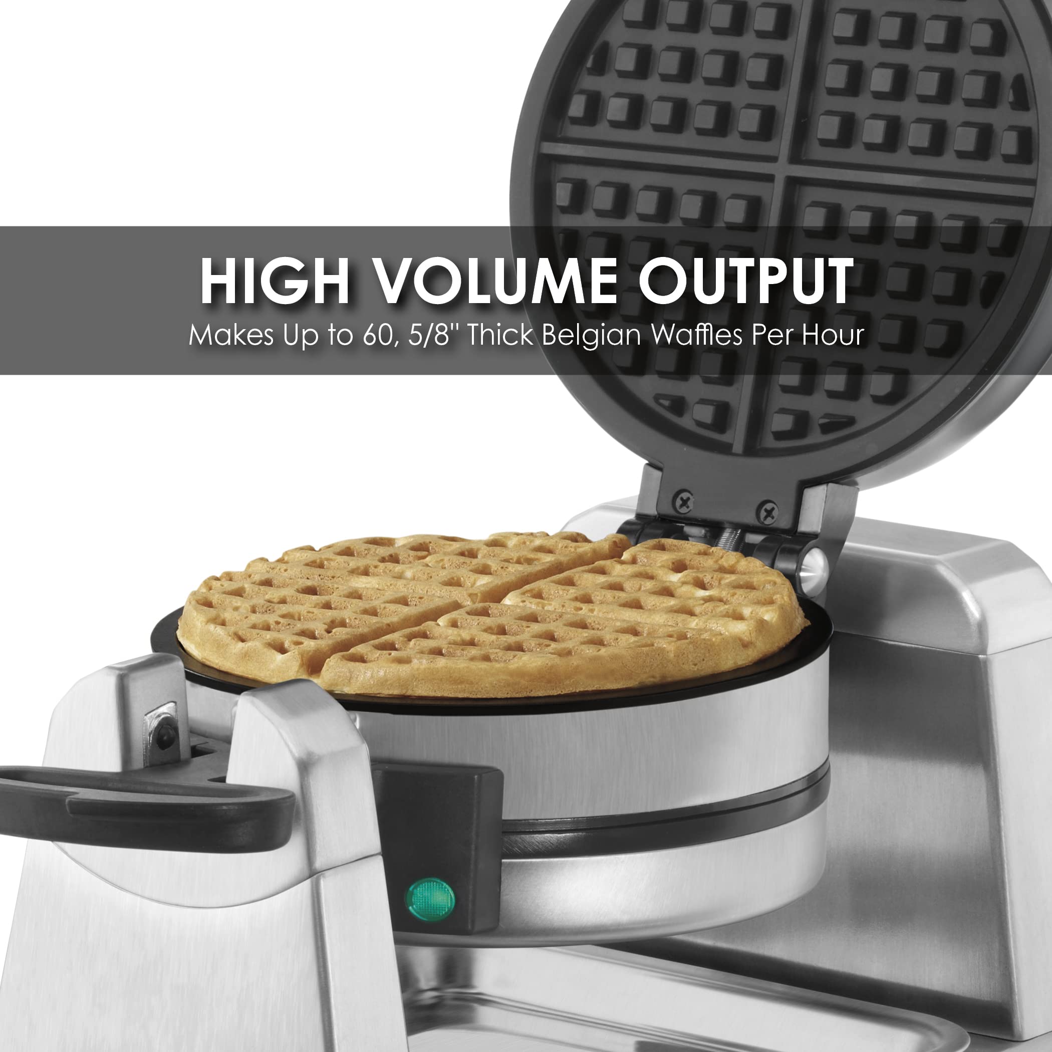 Waring Commercial WWD200 Classic Double Waffle Maker, Coated Non Stick Cooking Plates, Produces 60 waffles per hour, 120V, 1400W, 5-15 Phase Plug, Silver