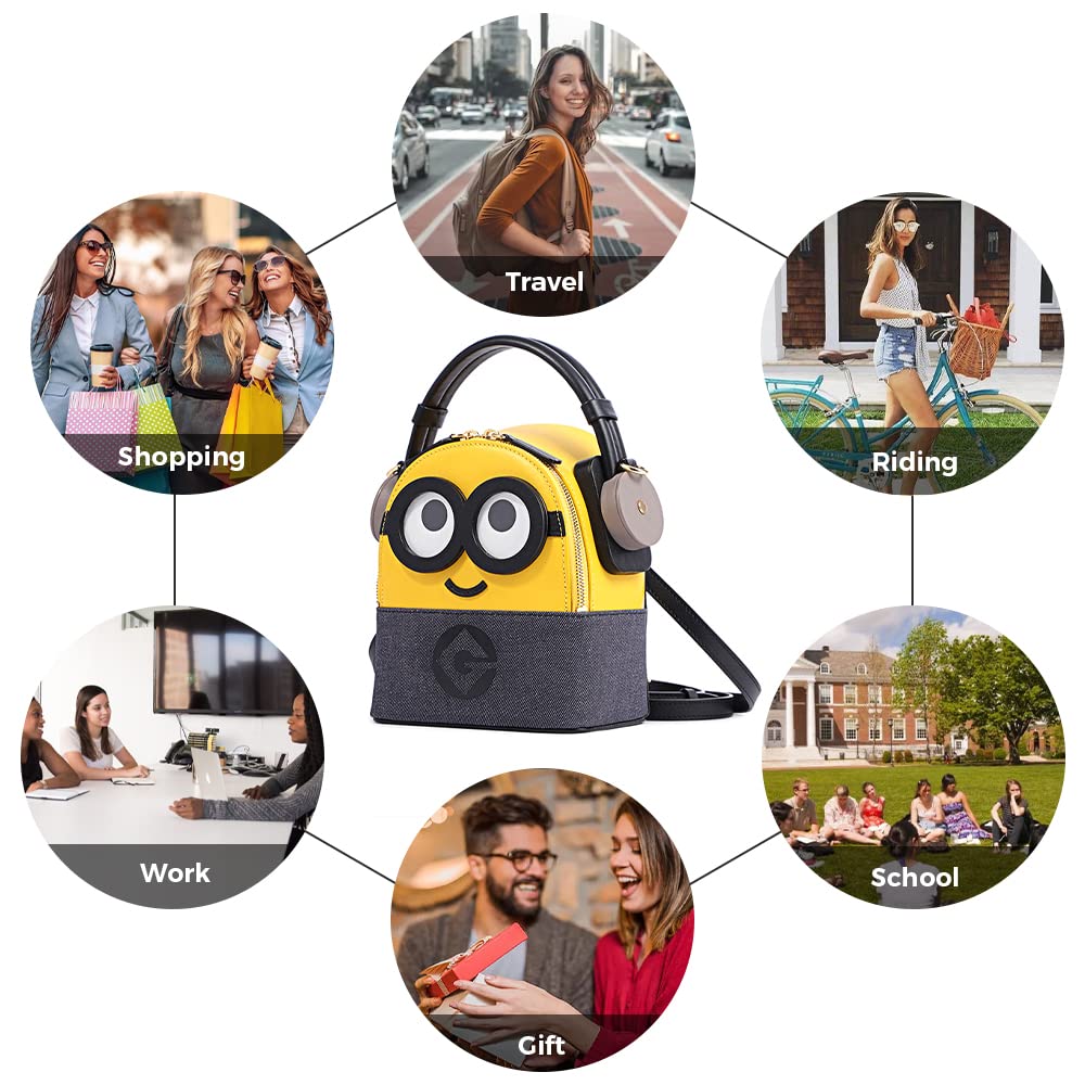 FION x Minions Mini Backpack Cute Leather Backpack Purse Small Handbag Shoulder Bag with Convertible Straps (Headphone Minion)
