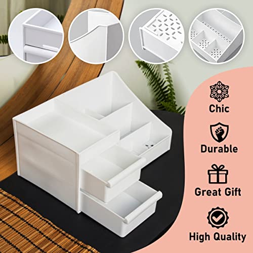 Peachic White Makeup Organizer With Drawers β Countertop Organizer for Cosmetics β Vanity Storage for Skincare, Lashes, Brushes, Nail Polish, Lotions, Lipstick, Makeup