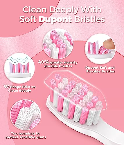 TEETHEORY Upgraded Version-Sonic Electric Toothbrush for Adults with 8 Brush Heads, Power Electric Toothbrush with 40000 VPM 5 Modes, Rechargeable Fast Charge 4 Hours (Pink)