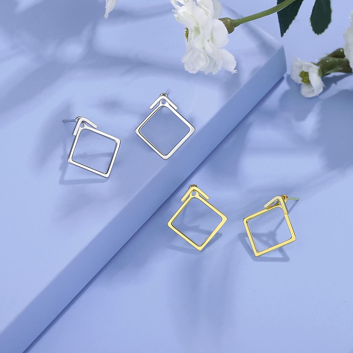 Fiklon Ear Jacket Earrings 925 Sterling Silver Studs Front Back Earrings for Women Minimalist Geometric V Stud Earrings With Back Design (ear jacket-16MM-Silver)
