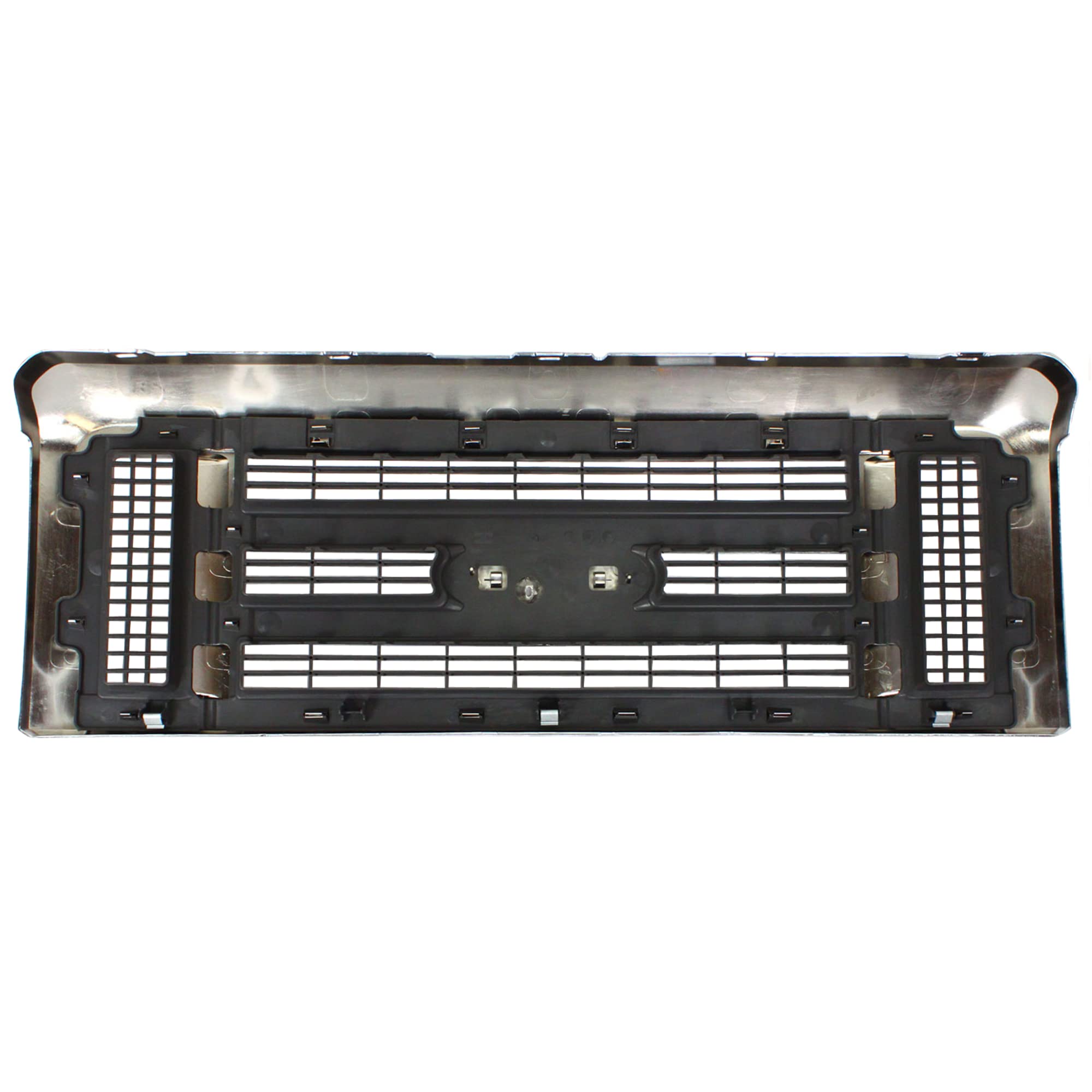 Evan Fischer Grille Assembly Compatible with 2008-2014 Ford E-150, Fits 2008-2014 Ford E-250, Fits 2008-2019 Ford E-350 Super Duty Plastic, Chrome Shell/Painted Gray Insert
