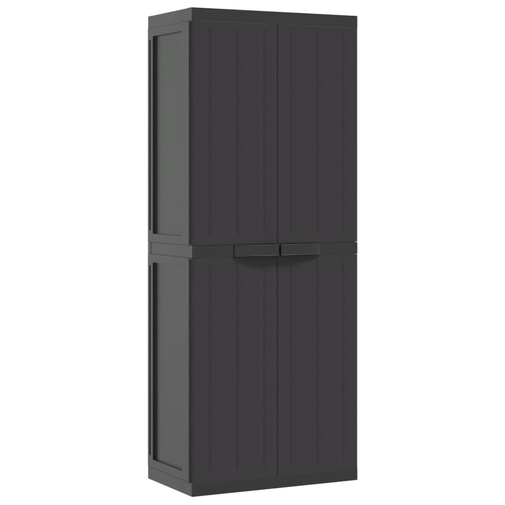 vidaXL Outdoor Storage Cabinet Black PP 25.6"x14.6"x65" - Weather-Resistant Utility Cupboard with Adjustable Shelves and Lockable Doors for Garden, Patio, and Balcony
