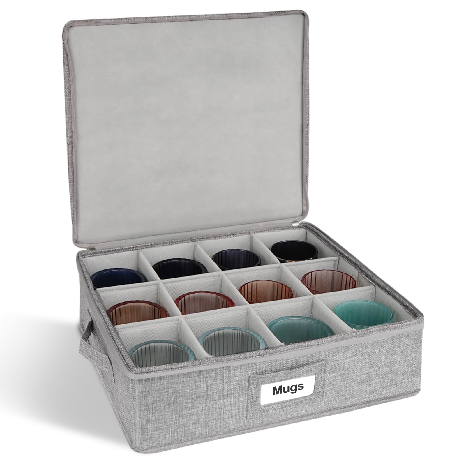 punemi Wine Glass Storage Box, Glassware Storage Containers W/Rigid Top Side Bottom Support & Padded Dividers, Stackable Stemware Storage Case for 24 China Crystal Glasses Drinkware, Moving Supplies