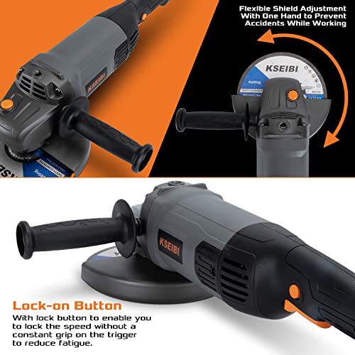 KSEIBI KWS 20-180 Angle Grinder Machine 7inch, Long Handle Grinding Tool, Powerfull 15 AMP Motor for Concrete Cutting, Grinding and Polishing