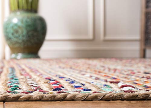 SAFAVIEH Cape Cod Collection 2' x 3' Natural/Multi CAP251A Handmade Boho Braided Jute Entryway Living Room Foyer Bedroom Kitchen Accent Rug