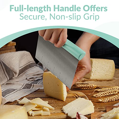 Rainspire Bench Scraper, Stainless Steel Dough Scraper, Pastry Scraper, Pizza and Dough Cutter Multi-Purpose Scraper/Chopper, Pizza Cutter Food Chopper Baking Supplies Kitchen Gadgets, Mint Green