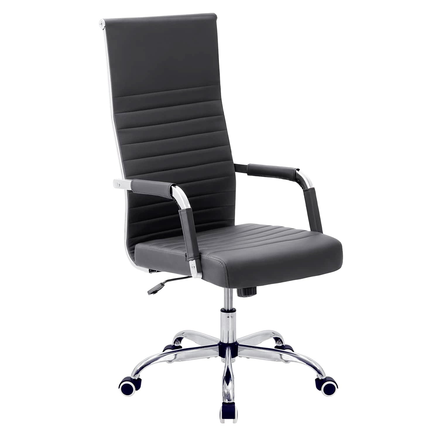 Furniwell Office Desk Chair High Back Ribbed Executive Computer Chair, Adjustable Swivel Rolling Leather Ergonomic Task Chair for Conference Room (White)