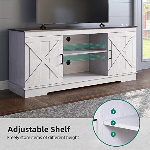 YITAHOME Buffet Cabinet, 59.5β Farmhouse Sideboard Buffet Storage Cabinet with Barn Door Coffee Bar Cabinet with Capacity 300 lbs for Home Dinning Living Room, Grey White/Espresso, 26β Height