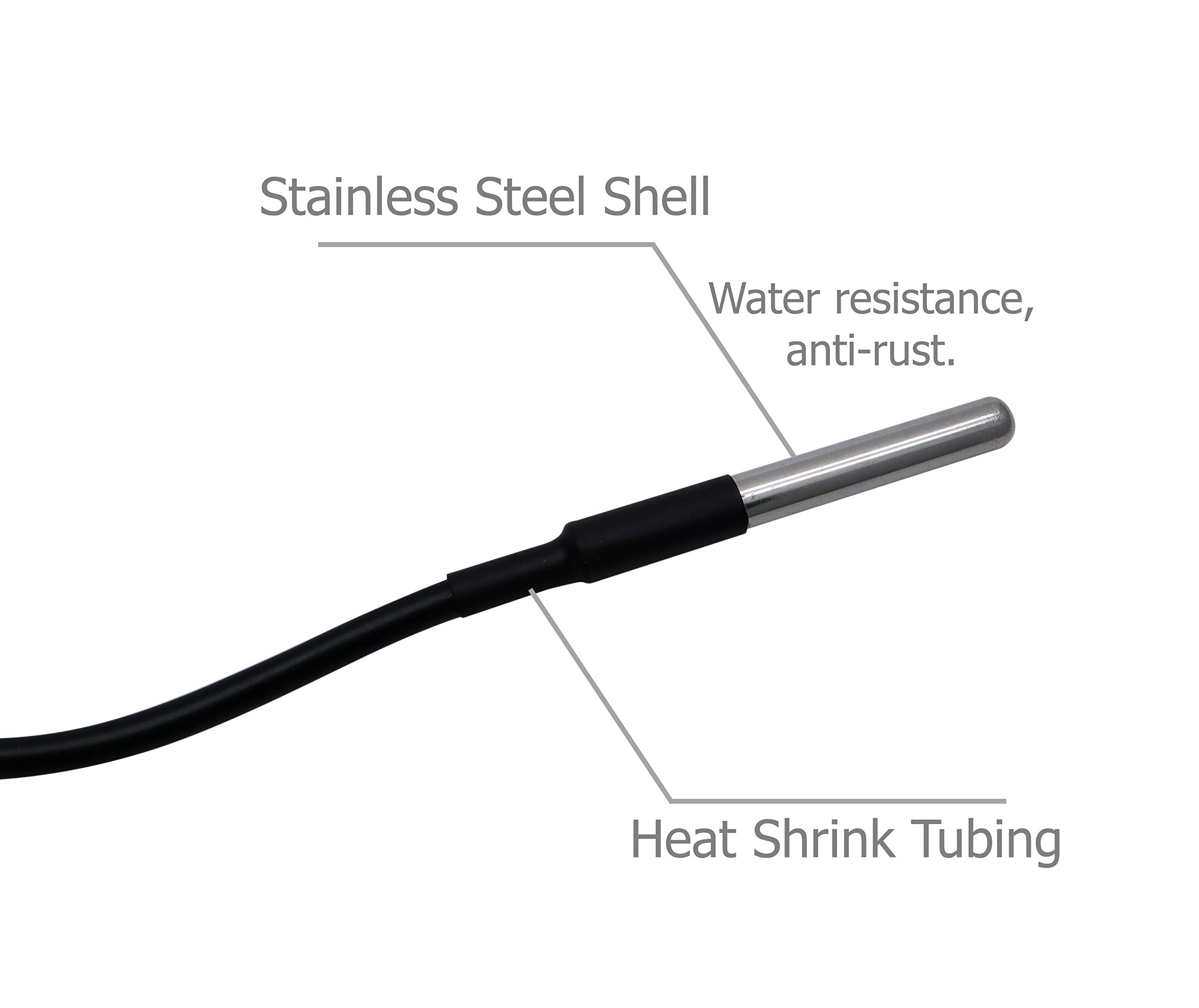 Excelity 3pcs DS18B20 Digital Thermal Sensor with Waterproof Stainless Steel Encapsulation Probe 3-ft Length