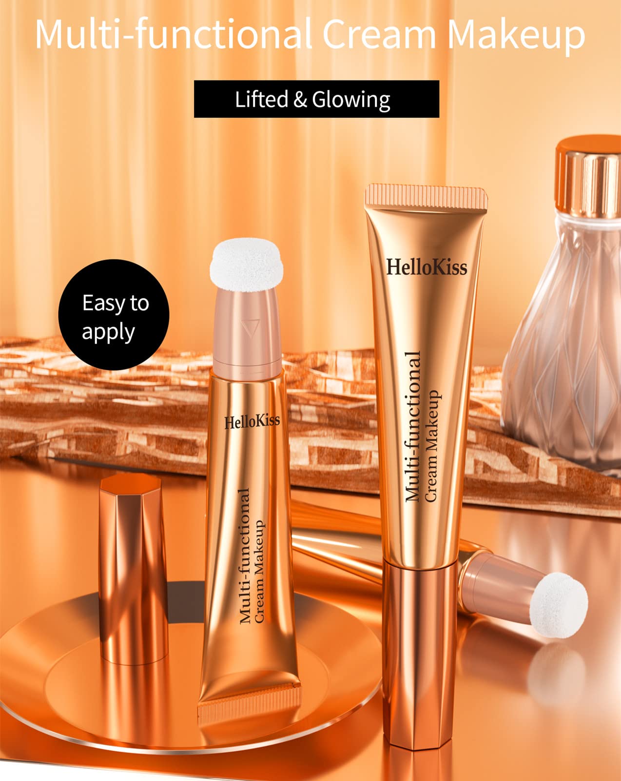 Go Ho 3PCS Liquid Contour&Blush&Highlighter Beauty Wand,Blendable Super Silky Cream Contour Stick,Face Moisturizing Contour Blush Stick with Fine Cushion Applicator,Cruelty-free,02# Contour &03#Blush&