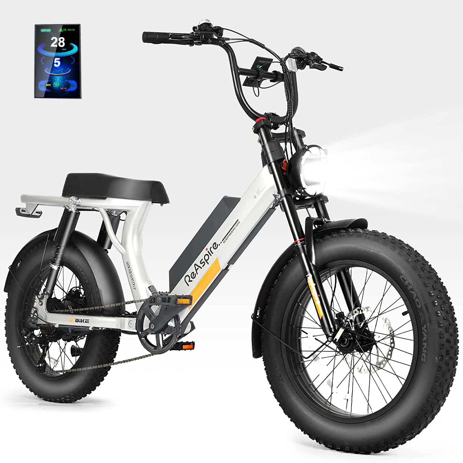 FIOTAS ReAspire Electric Bikes for Adults, 750W BAFANG Motor, 48V 20.1/16.7Ah Battery & 65 Miles Range Dirt E Bikes with 4.0 LCD Display 20'' Fat Tire Commuter with Removable Battery
