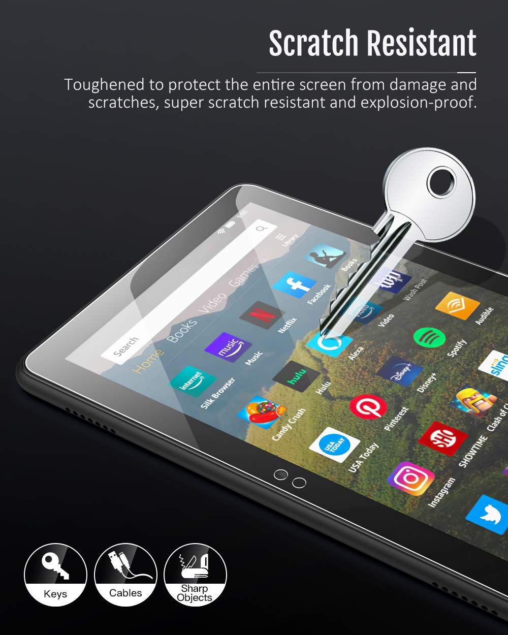 MoKo Case with Temperd Glass Screen Protector Fits Kindle Fire HD 8 & 8 Plus Tablet (12th Generation/10th Generation, 2022/2020 Release) Slim Folding Stand Cover with Auto Wake/Sleep, 9H Hardness Film