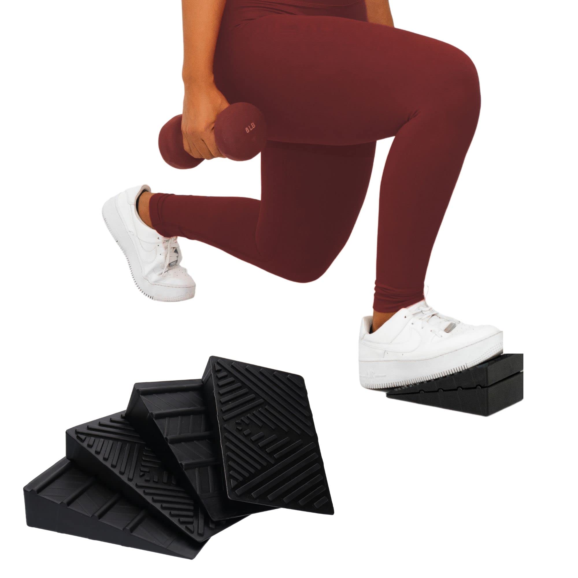 HELLIFT Squat Wedge Block for Heel Elevated Squats & Resistance Band Sets (5PCS) - Non-Slip Deadlift Weight Lifting Adjustable Rubber Calf Stretcher Black