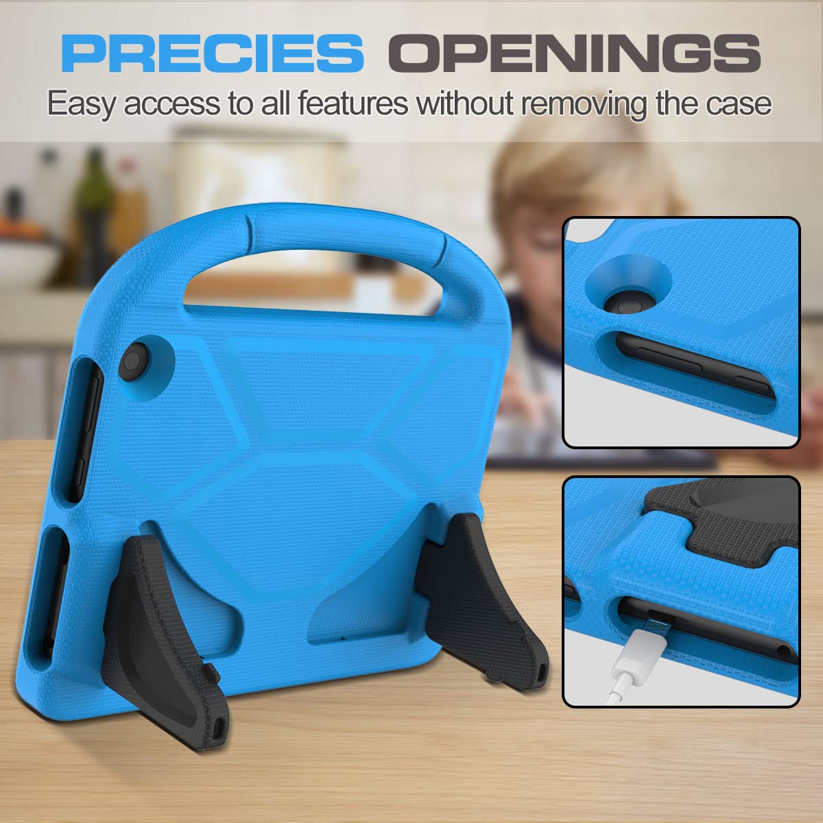 Fire 8 2020 Case for Kids, VOFTEEK Case for Amazon Fire HD 8 & 8 Plus Tablet (8 inch,10th Generation,2020 Release ONLY), Durable Lightweight Shockproof Protective Case with Handle Stand, Blue