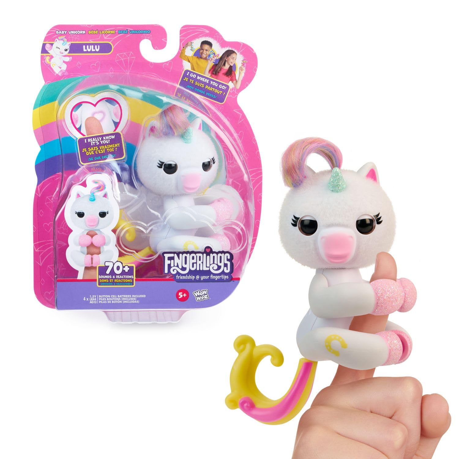 Fingerlings 2023 New Interactive Baby Unicorn Reacts to Touch β 70+ Sounds & Reactions β Lulu (White)