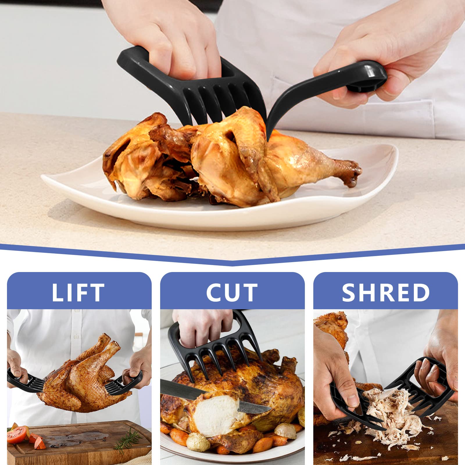LIANYU Roasting Pan with Beer Can Chicken Holder, Stainless Steel Roaster Pan for Grill Smoker or Oven, Heavy Duty Lasagna Veggies Cooking Tray, Plus Meat Claws & Brush, Dishwasher Safe, 5 Pieces