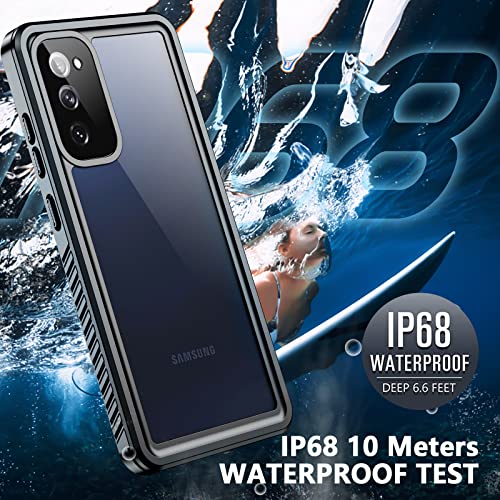Temdan for Samsung Galaxy S20 FE Case 5G Waterproof, Built in Screen Protector 360° Full Body Heavy Duty Shockproof IP68 Waterproof S20 FE Case for Samsung S20 FE 5G 6.5" Black