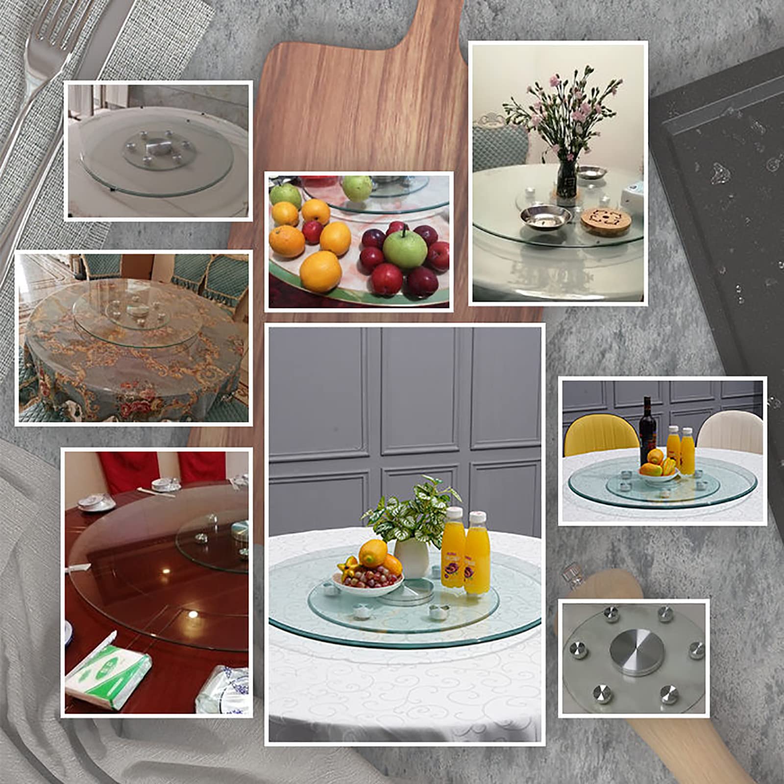 Glass Lazy Susan Turntable, Transparent Tempered Glass Round Turntable, Large Tabletop Rotating Serving Tray for Dining Table 70cm