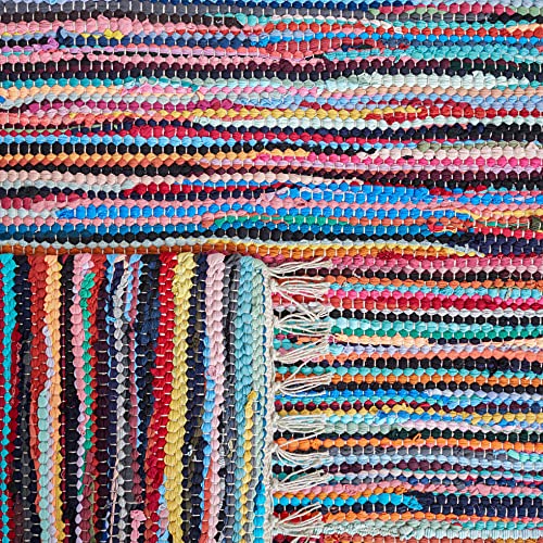 SAFAVIEH Rag Rug Collection Accent Rug - 4' x 6', Multi, Handmade Boho Stripe Cotton, Ideal for High Traffic Areas in Entryway, Living Room, Bedroom (RAR128G)