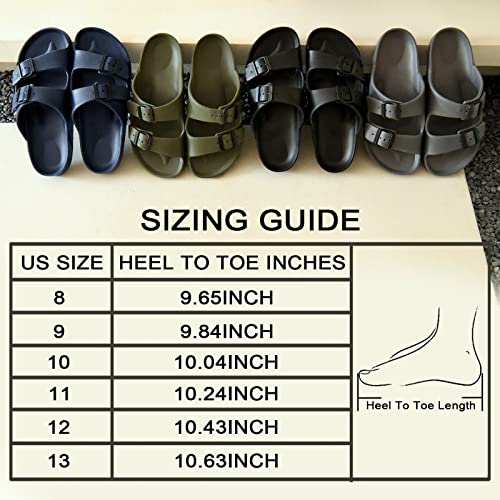 Temi Mens Slides Adjustable Slip on Sandals,Summer Beach Pool Shower EVA Sandals for Men,Double Buckle Lightweight Waterproof Comfy Bathroom Flat House Slippers for Men Size