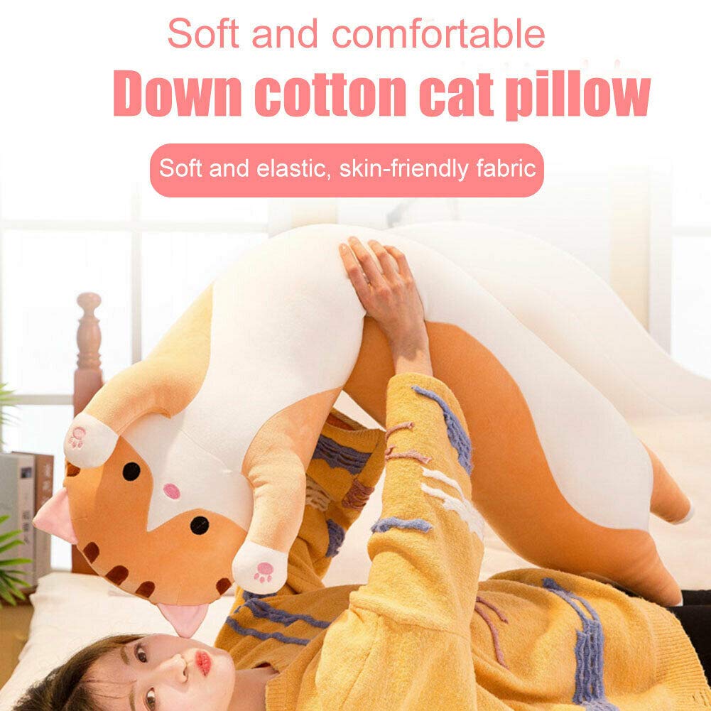 WUYU Lovely Plush Cat Doll Cute Cartoon Soft Stuffed Kitten Pillow Long Throw Sleeping Pillow Doll Toy Gift for Kids Girlfriend Multiple Size (Brown,50cm/19.6in)