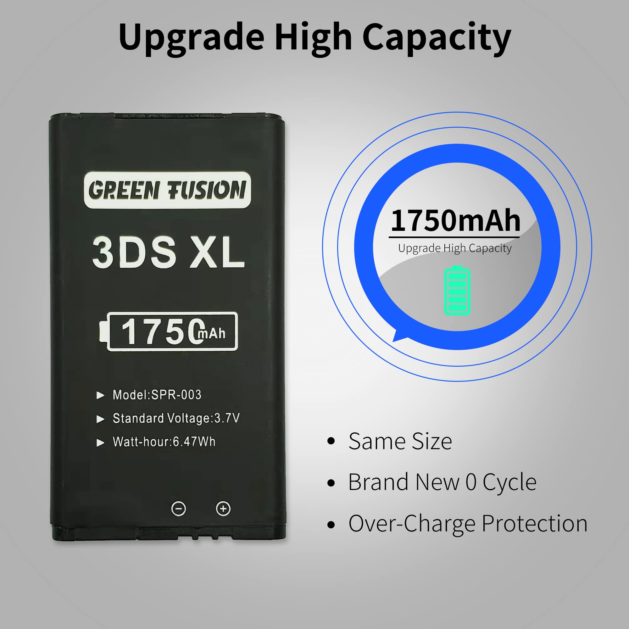 GREEN FUSION Upgraded 3DS XL & New 3DS XL Battery Replacement with Video Tutorial & Installation Manual SPR-003 Battery