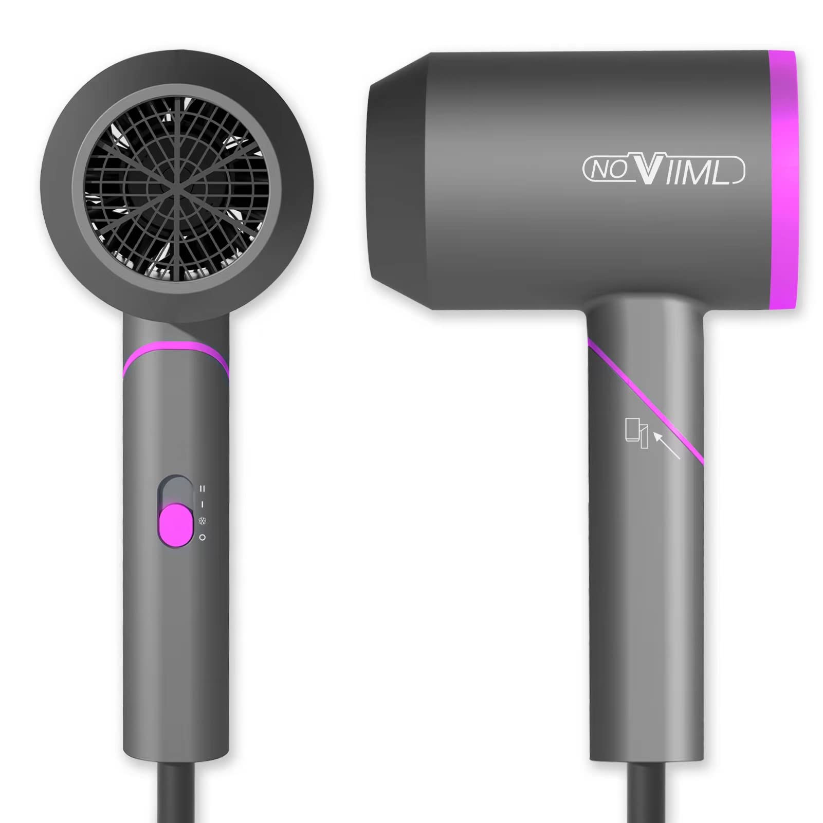 NOVIIML Hair Dryer Blow Dryer with Diffuser - 1800W Professional Travel Ionic Hair Dryer