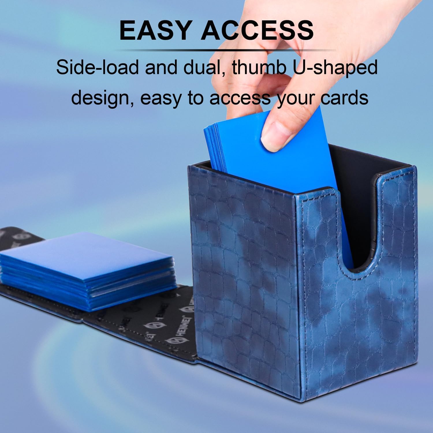 HENWEI 80 Card Capacity Artificial Leather Card Box - Unique Design with Flip, Fold & Magnetic Suction - Ideal for TCG Collectors & Gamers - Durable Organizer for Protecting & Storing Cards, Black