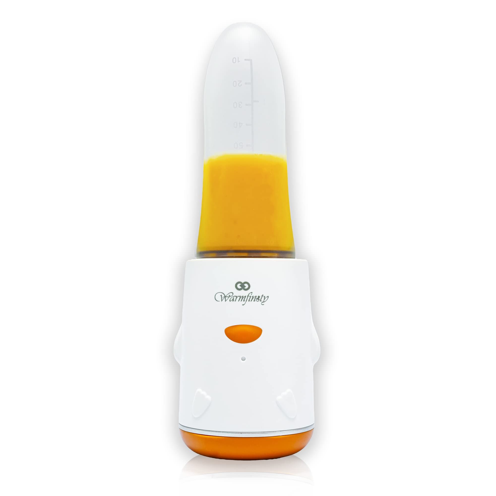 Warmfinity Portable Baby Food Processor â Multifunctional Baby Food Maker - Baby Puree Blender with Soft Silicon Spoon Feeder (White-Orange)