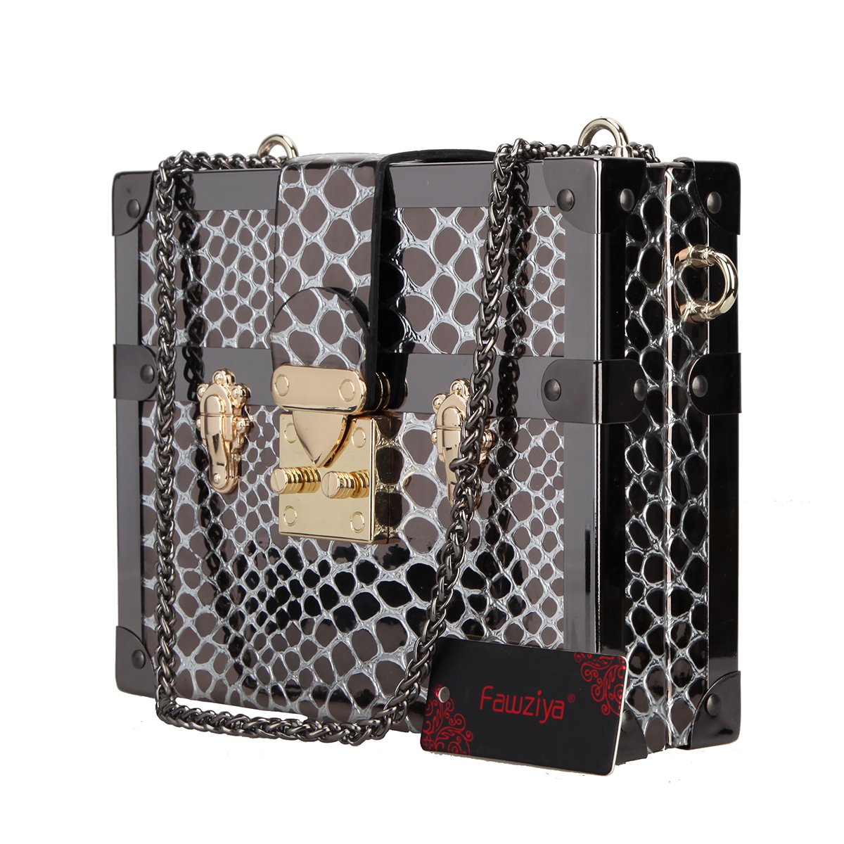 Fawziya Evening Clutch Snakeskin Thick Chain Oversized Novelty Purses For Women Formal-Black