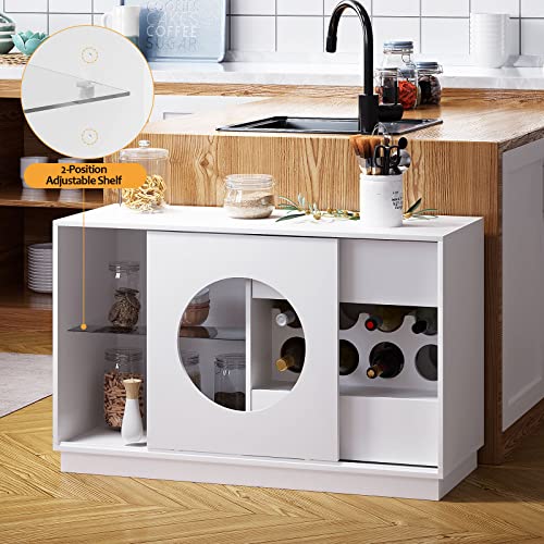 Waktavel Wine Bar Cabinet for Alcohol and Glasses, Buffet Cabinet with Storage,Alcohol Cabinet Small Liquor Cabinet Drawers, Sideboard Buffet Pantry Cabinet for Dining Room, White