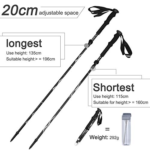 Forceatt Trekking Poles, Two Shock-Absorbing Collapsible Trekking Poles,Sturdy and Lightweight Aluminum Alloy 7075, EVA Grip, Adjustable Length, Quick Lock, Suitable for Camping Hiking Backpacks