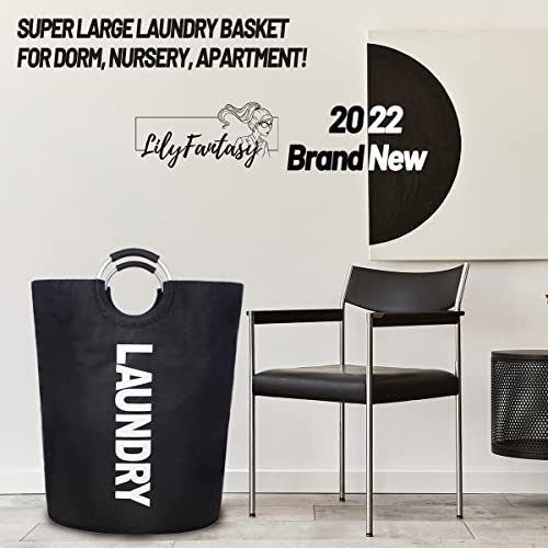 Lilyfantasy 160L XXX-Super Large Laundry Baskets, Laundry Hamper with Padded Handles, Tall Laundry Basket Stand Up Well, Foldable Round Laundry Bag for Easy Storage(Black)