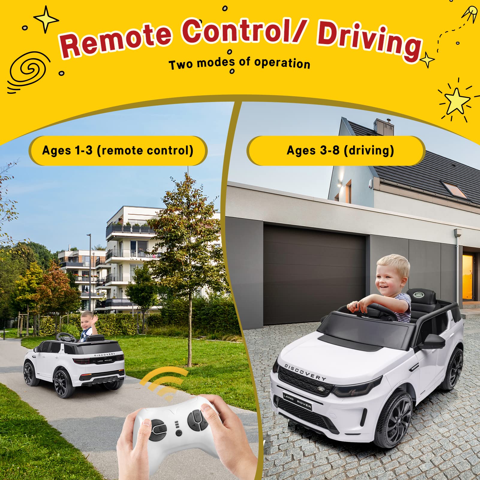 Hetoy Ride on Car for Kids 12V power Battery Electric Vehicles Licensed Land Rover Ride On Truck w/Parent Remote Control, MP3 Player, Rocking, Pull Rod (White)