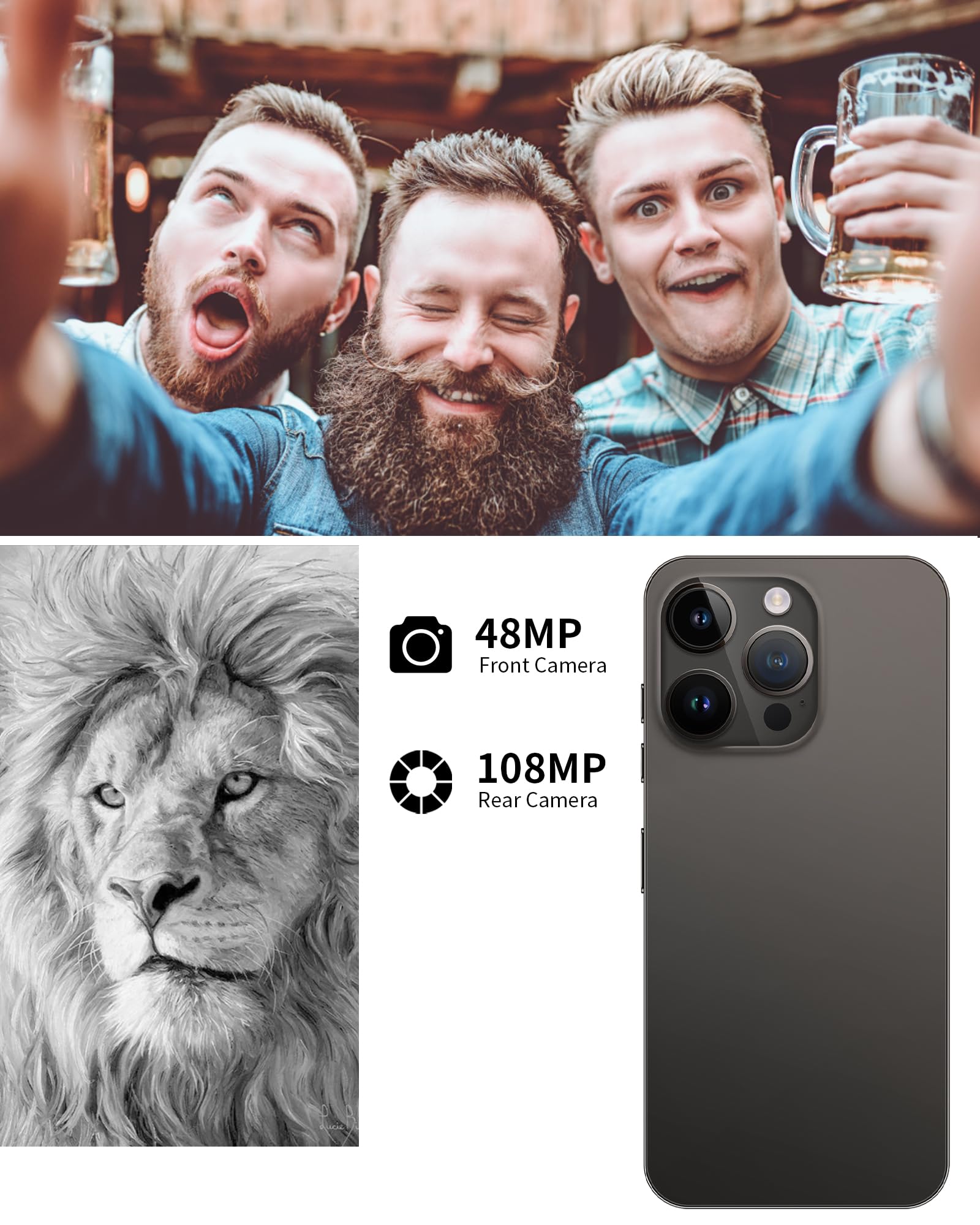 ExAchat A14 Pro Max 5G Unlocked Smartphone - 6GB+256GB Fully Unlocked Cell Phone for Android 13, 6.82" Unlocked Cell Phone, 6800mAh, 48MP Front Camera+108MP Main Camera (Black)