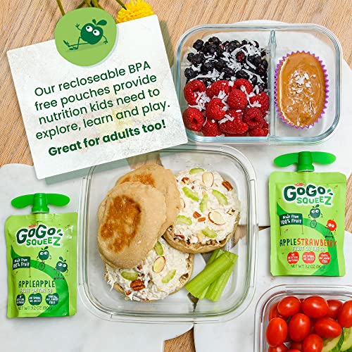 GoGo squeeZ Fruit on the Go, Apple Apple, 3.2 oz (Pack of 18), Unsweetened Fruit Snacks for Kids, Gluten Free, Nut and Dairy Free, Recloseable Cap, BPA Free Pouches