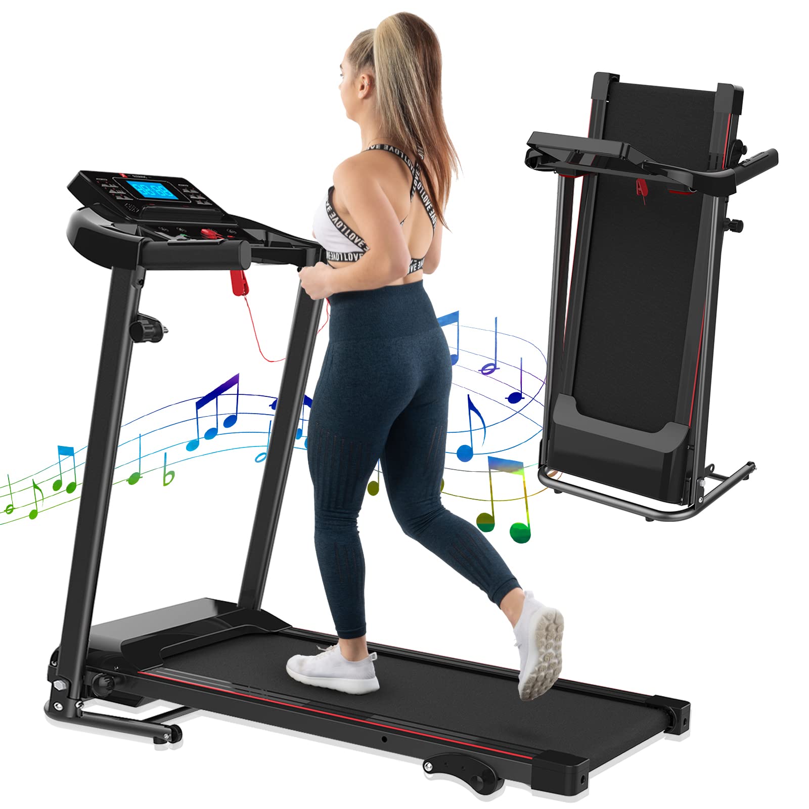 FYC Electric Treadmills with Incline and Bluetooth, 2.5HP Folding Treadmill for Home Exercise, Foldable Portable Running Machine Walking Jogging Workout for Home Office Max 220 LBS Weight Capacity